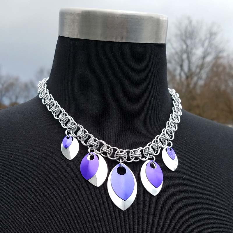 Royal Enchantment Helm Chain Maille Necklace with Purple and Silver Sc ...